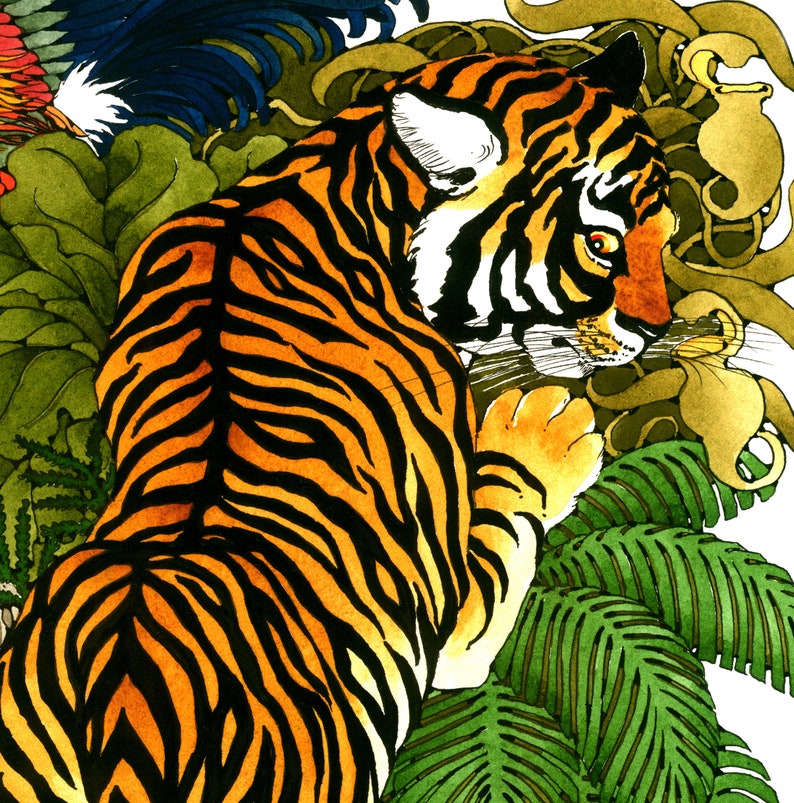 Prowling Tiger in Mangroves. Watercolour by Dandi Palmer to Download ...