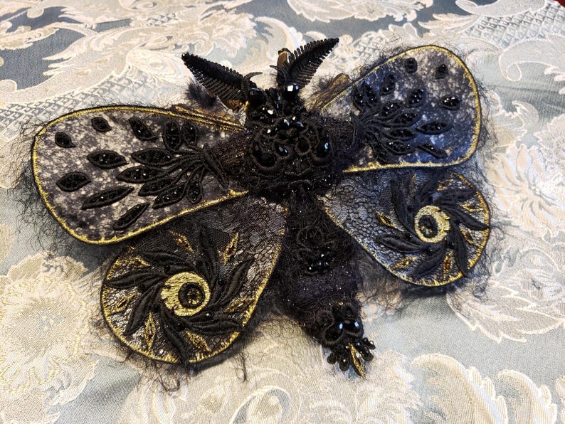 Rich Black Gothic Moth, Soft Textile Sculpture, Art Object, Taxidermy ...