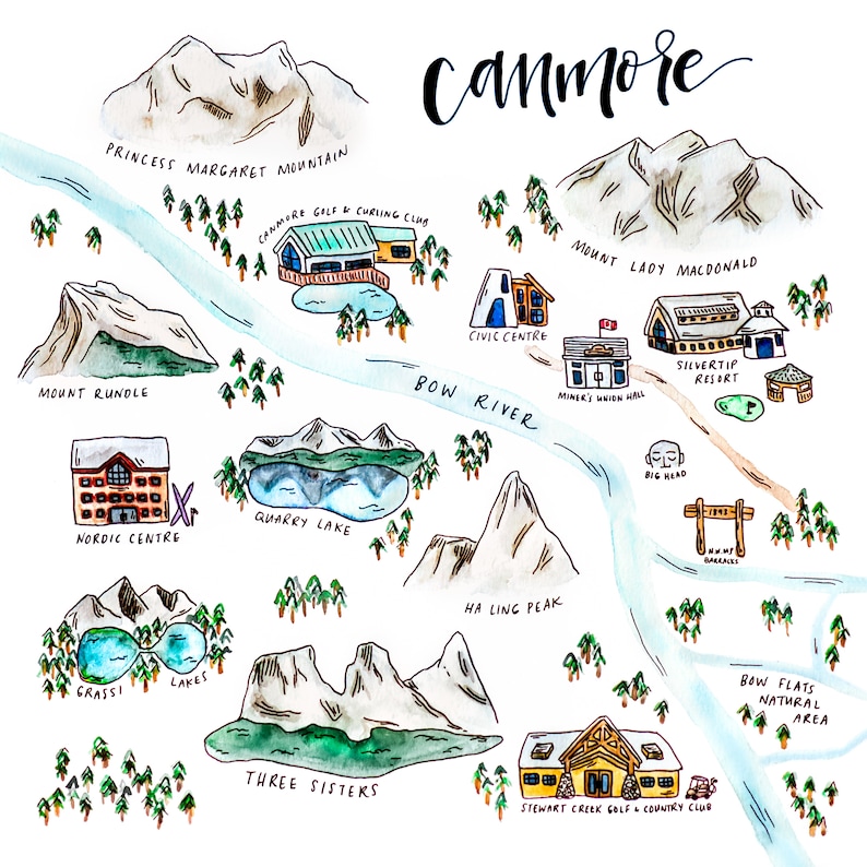 Canmore Map Print | Map Print | Canadian Map | Town of Canmore 9x9 ...