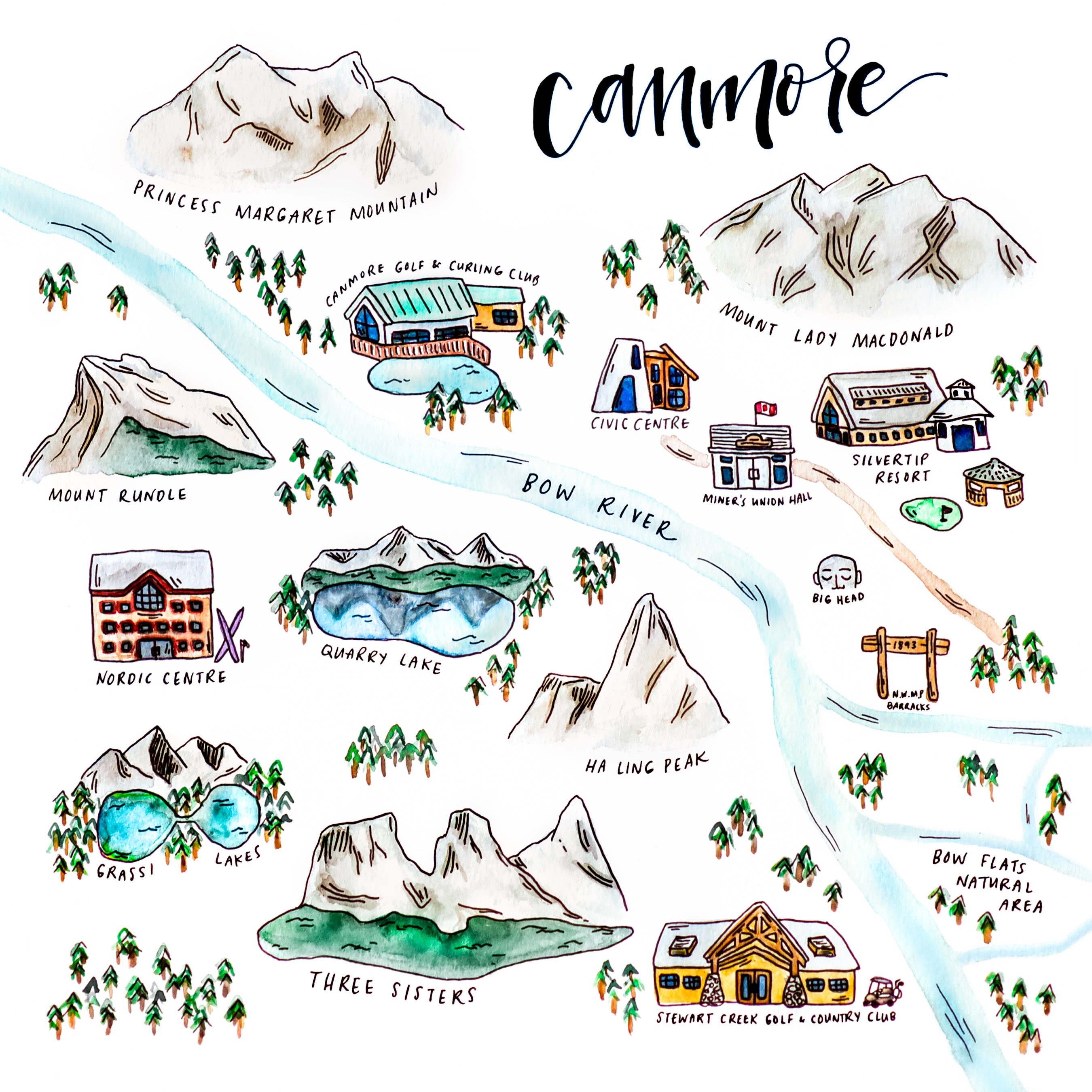Canmore Map Print Map Print Canadian Map Town of Canmore - Etsy UK