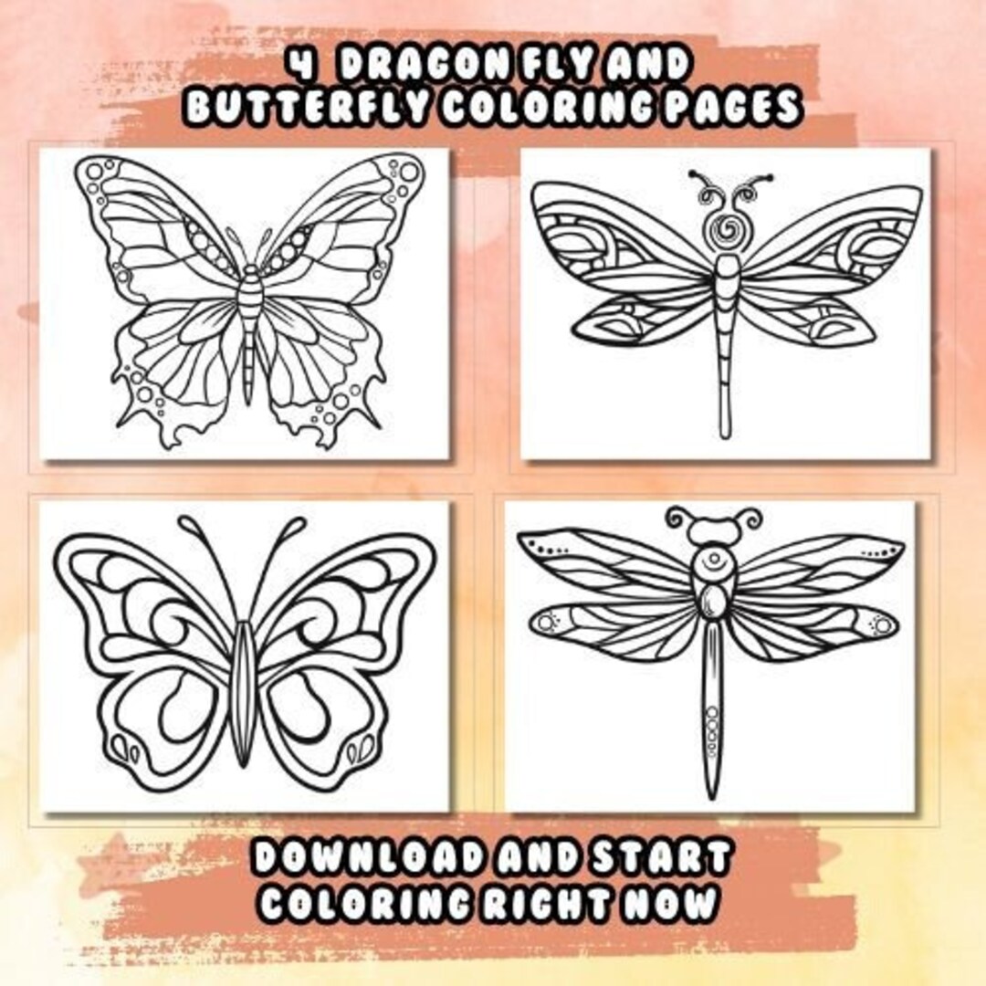 Dragonfly and Butterfly Coloring Pages, Simple and Bold, Stress Relief ...