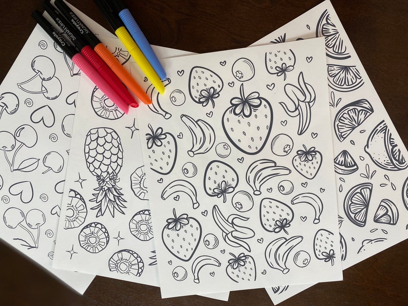 Fruit Pattern Coloring Pages, Download and Print Right Now - Etsy
