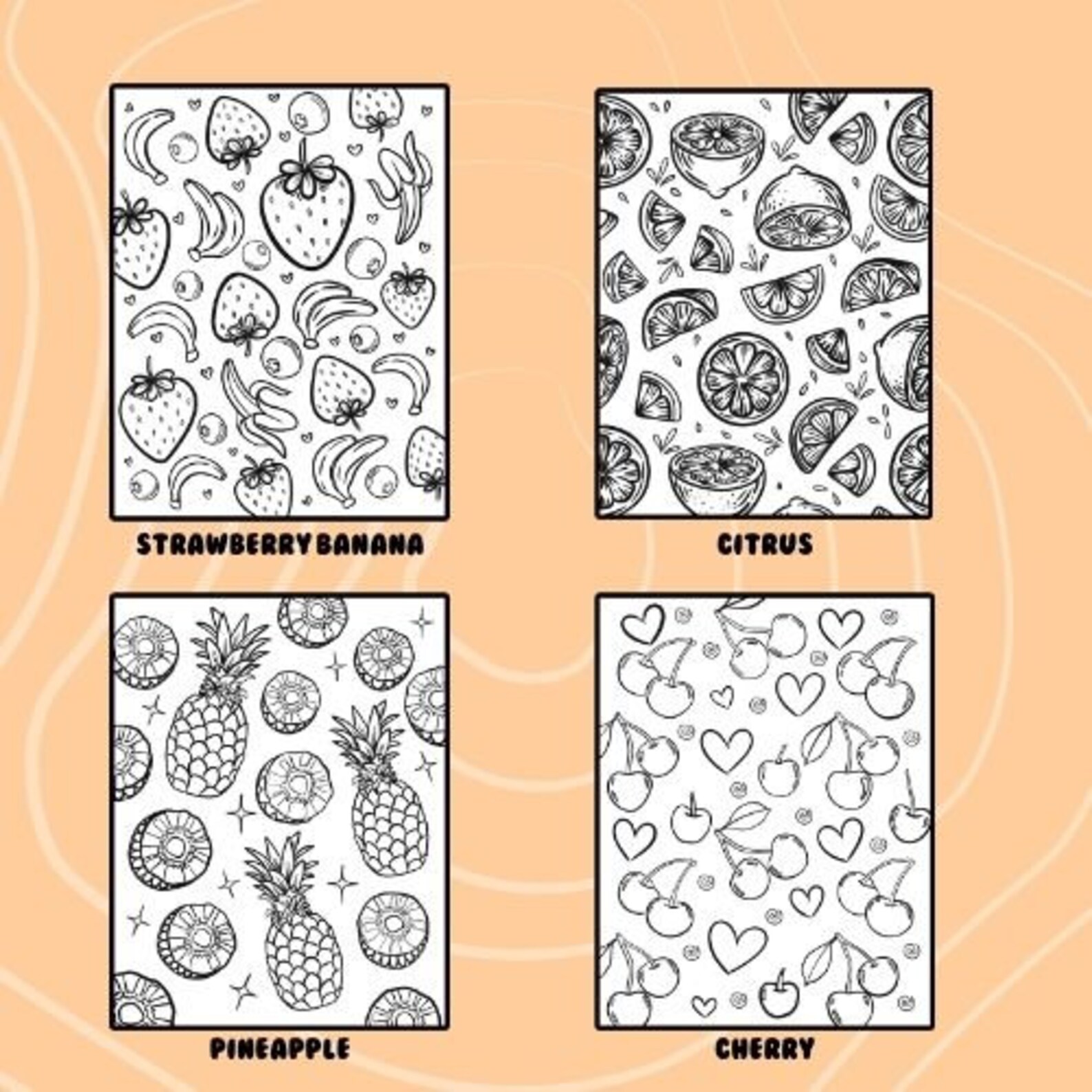 Fruit Pattern Coloring Pages, Download and Print Right Now - Etsy