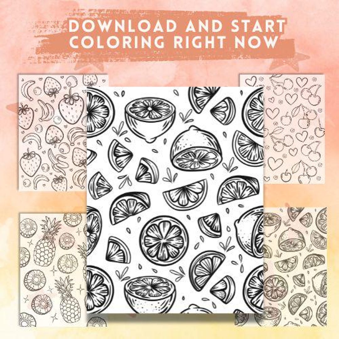 Fruit Pattern Coloring Pages, Download and Print Right Now - Etsy