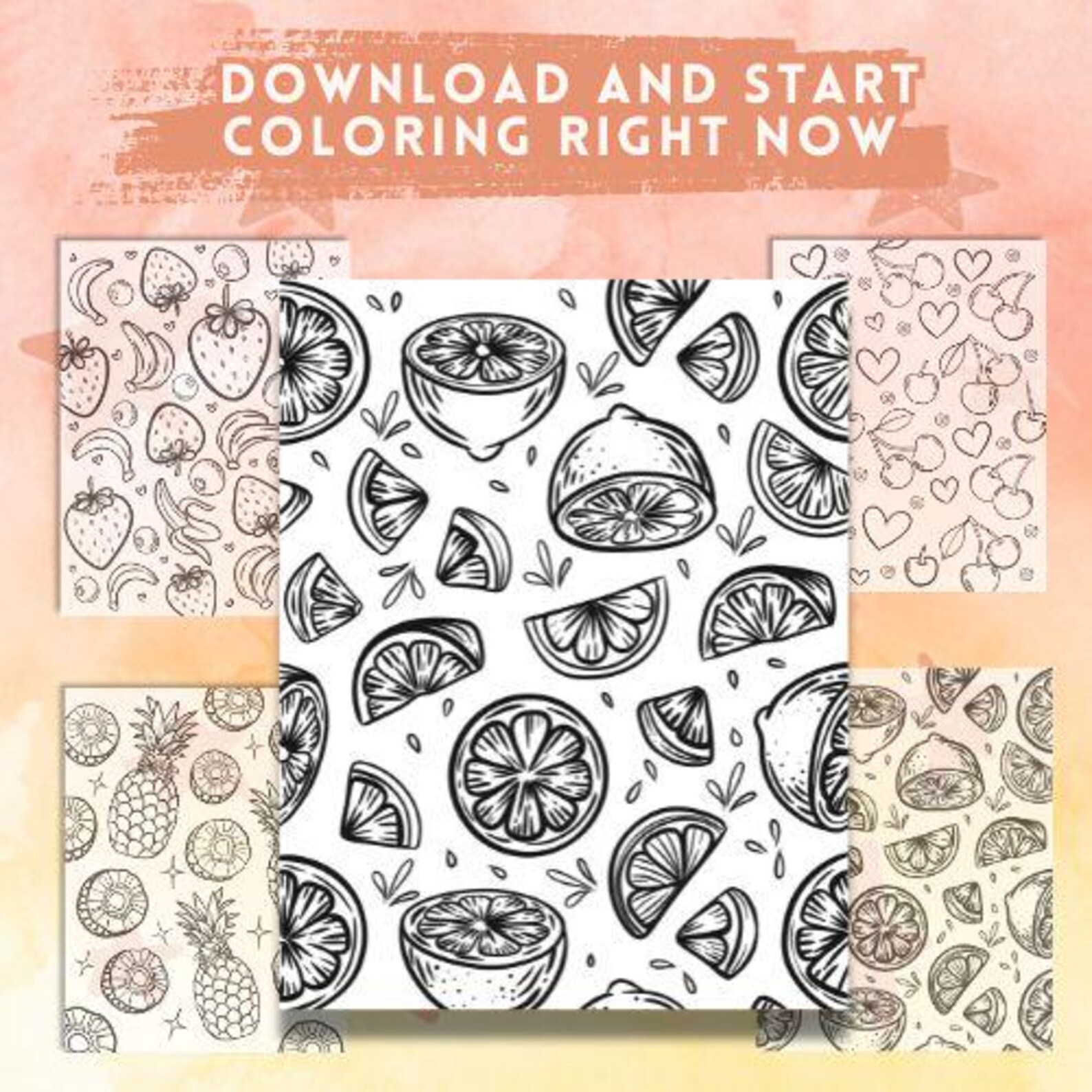 Fruit Pattern Coloring Pages, Download and Print Right Now - Etsy