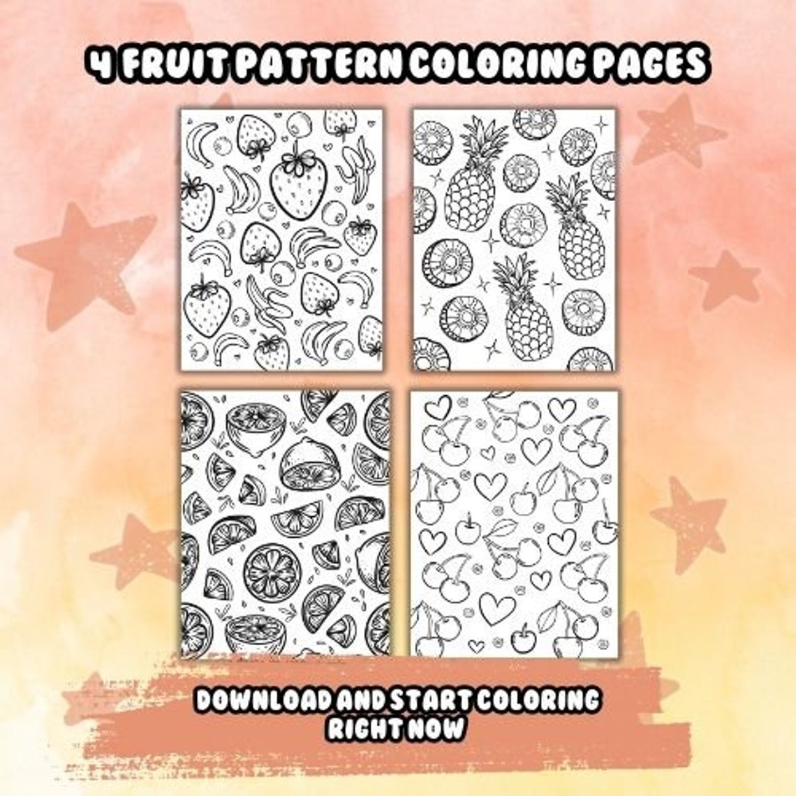 Fruit Pattern Coloring Pages, Download and Print Right Now - Etsy
