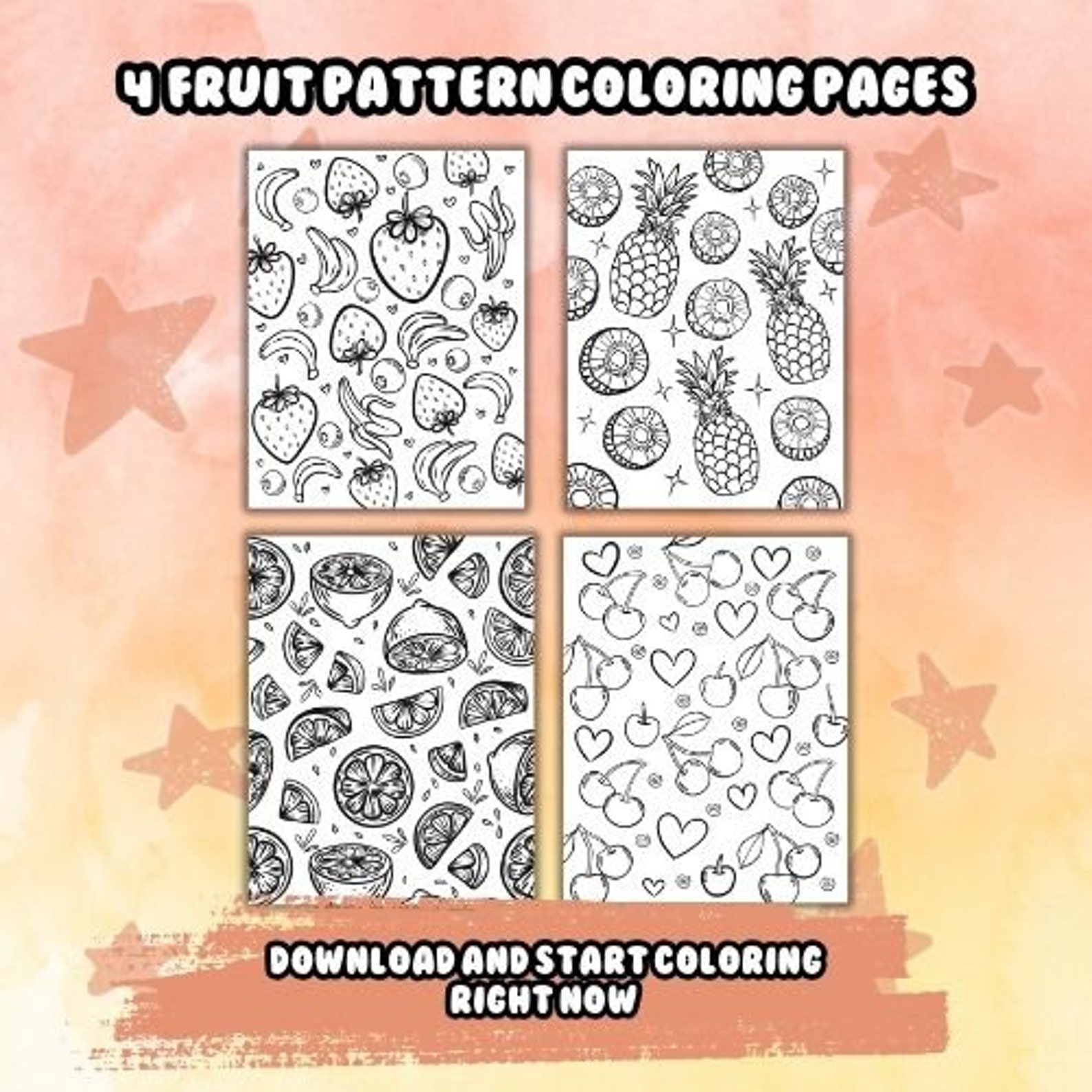 Fruit Pattern Coloring Pages, Download and Print Right Now - Etsy