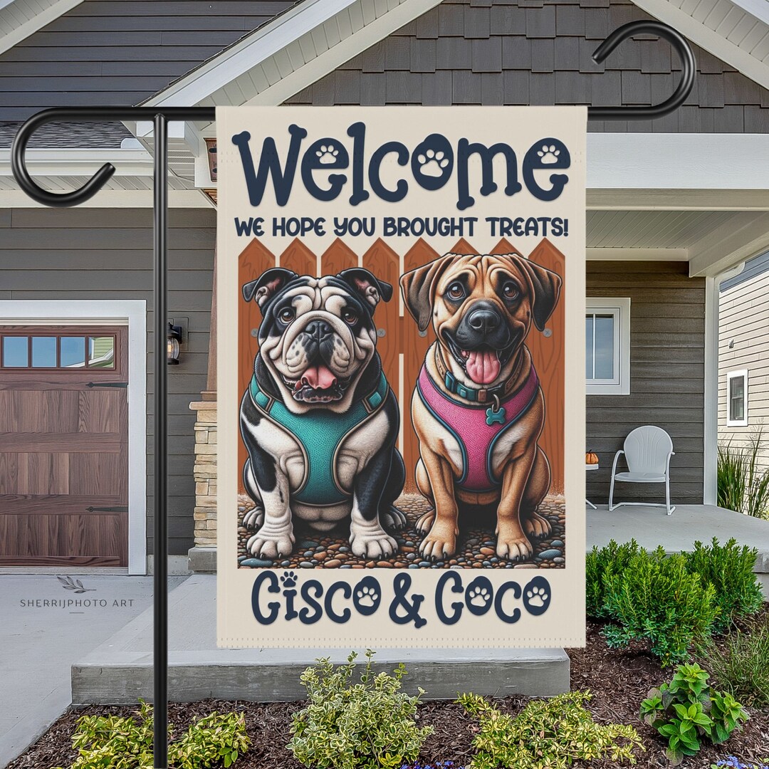 Custom Pet Portrait Welcome Flag, Personalized Funny Garden Flag, Dog ...