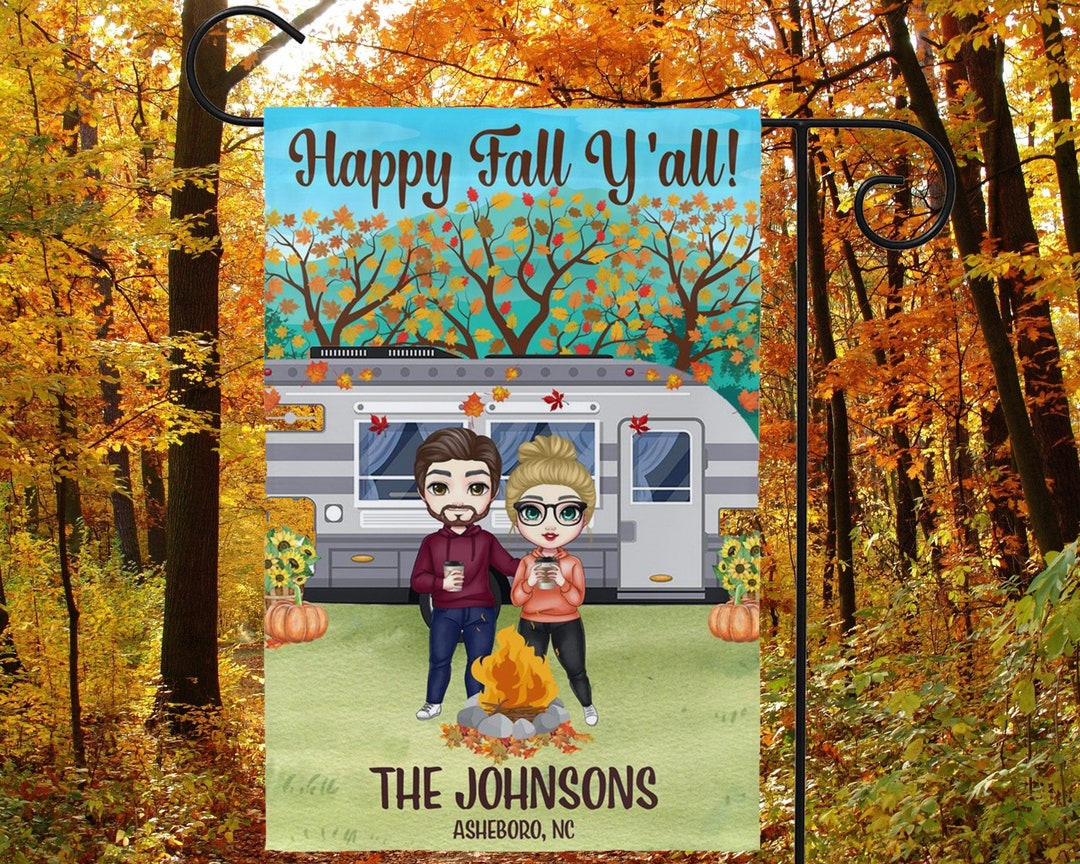 Camping Flag, Happy Fall Y'all Flag, Custom Fall Campsite Sign, Fall ...