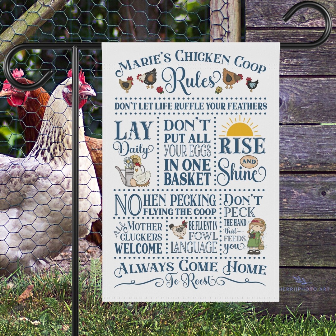 Custom Chicken Coop Rules Garden Flag, Personalized Chicken Coop Sign ...