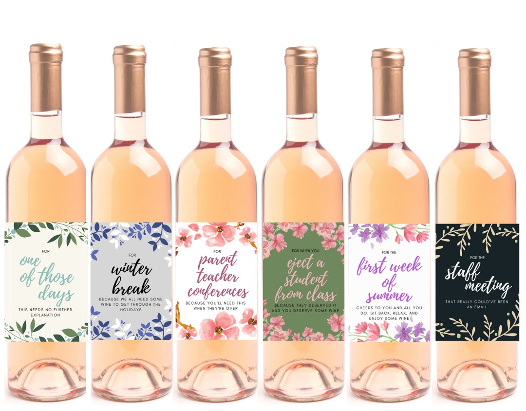 6 Teacher Appreciation Wine Labels and Stickers, Back to School ...