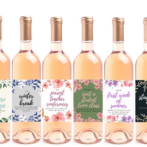 6 Teacher Appreciation Wine Labels and Stickers, Back to School ...