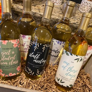 6 Teacher Appreciation Wine Labels and Stickers, Back to School ...