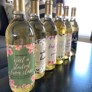 6 Teacher Appreciation Wine Labels and Stickers, Back to School ...