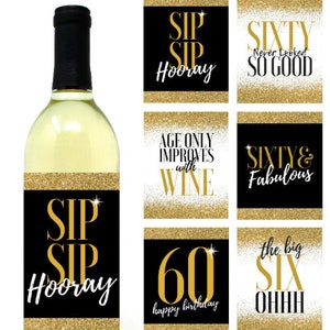 6 Premium 60th Birthday Wine Bottle Labels or Stickers - Etsy