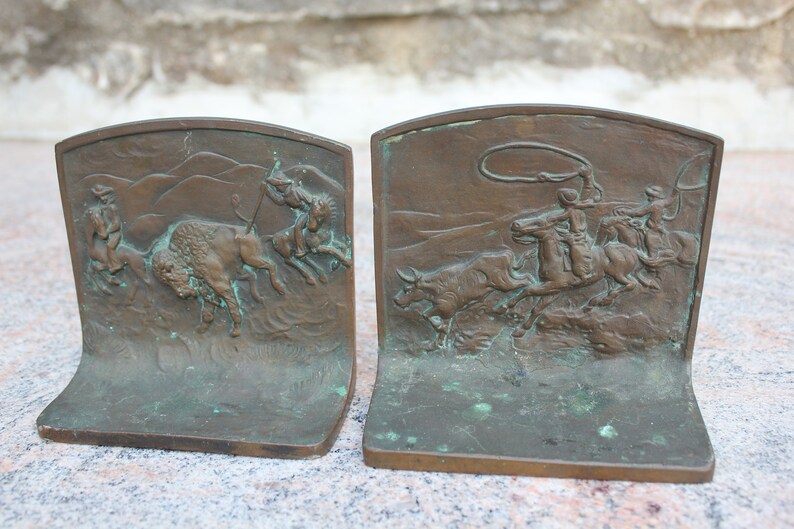 Buffalo Hunt and Lassoing Steer Bookends - Etsy