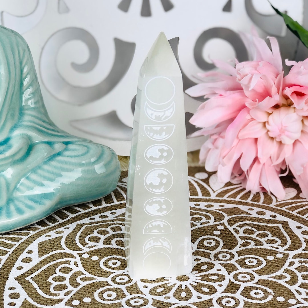 Moon Phases Selenite Obelisk - Symbol of Protection and Divine Feminine ...