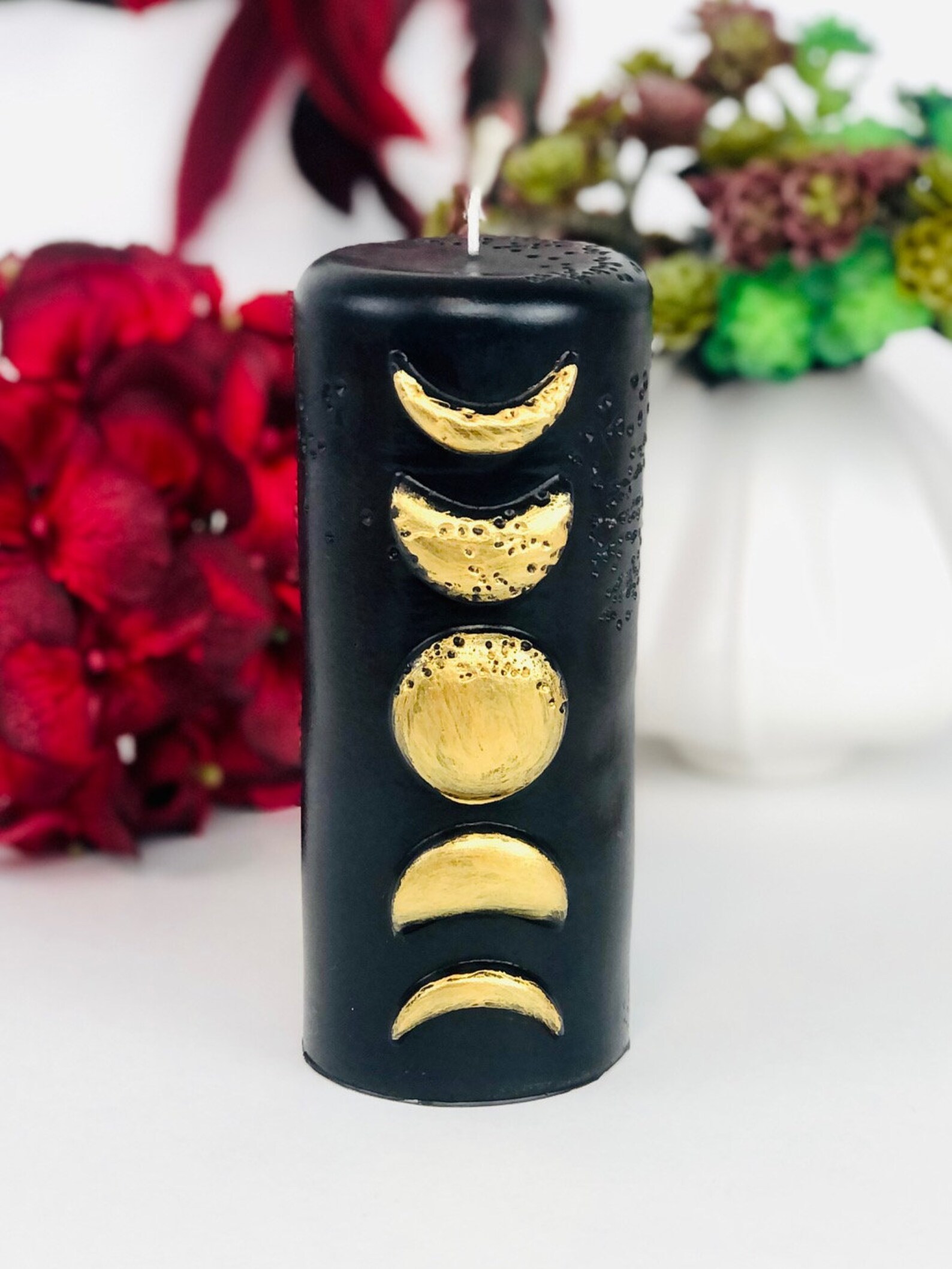 Moon Phases Mystical Candle Black Beeswax Candle Witch - Etsy