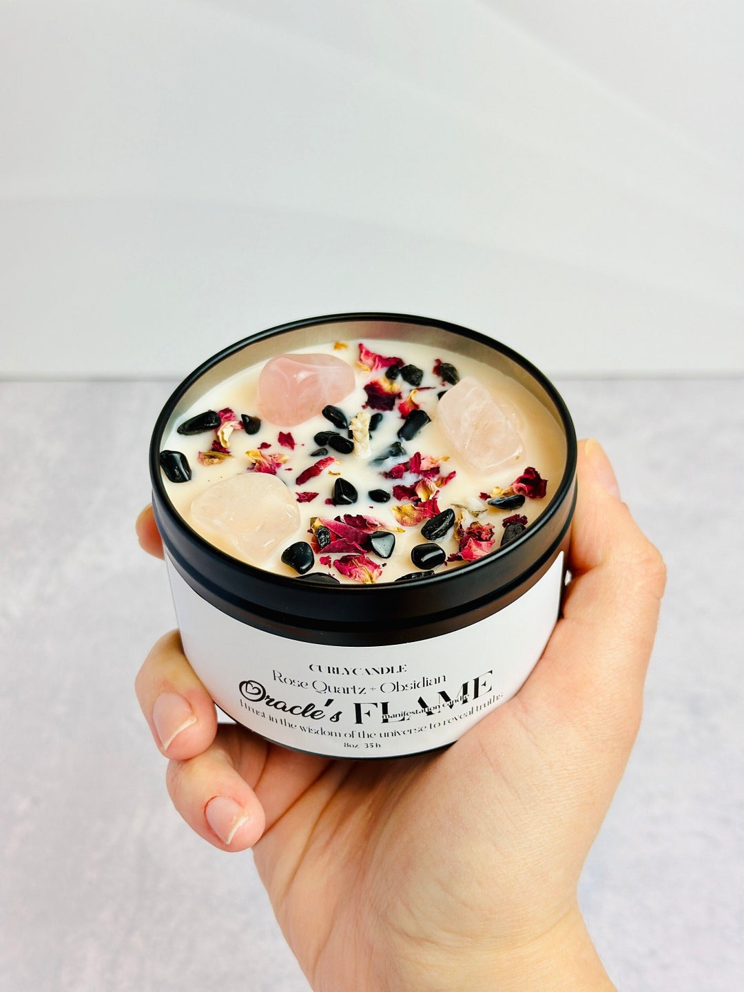 Rose Quartz Crystal Candle, Love and Healing Energy, Oracle Flame Soy ...