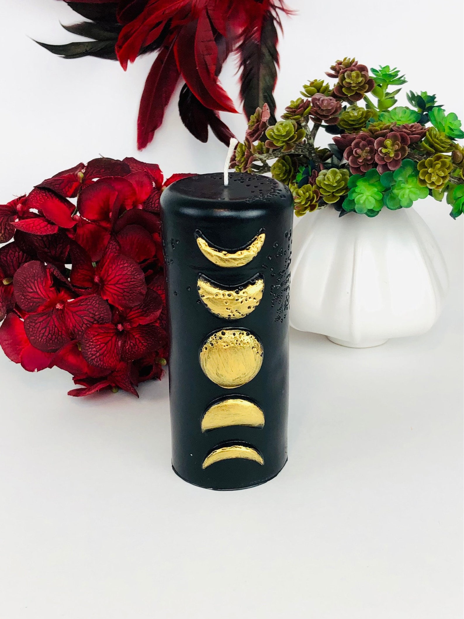 Moon Phases Mystical Candle Black Beeswax Candle Witch - Etsy