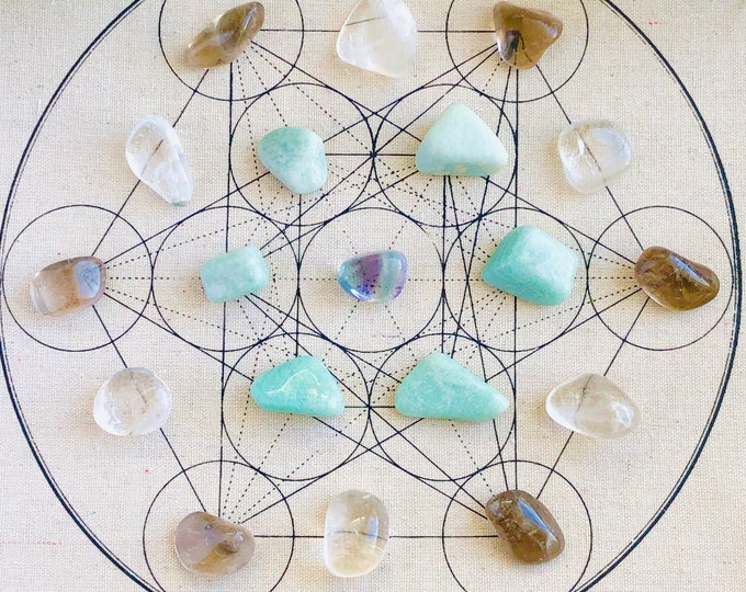 Metatrons Cube Grid Kit/ Crystal Grid Mat Kit With 19 Crystals ...
