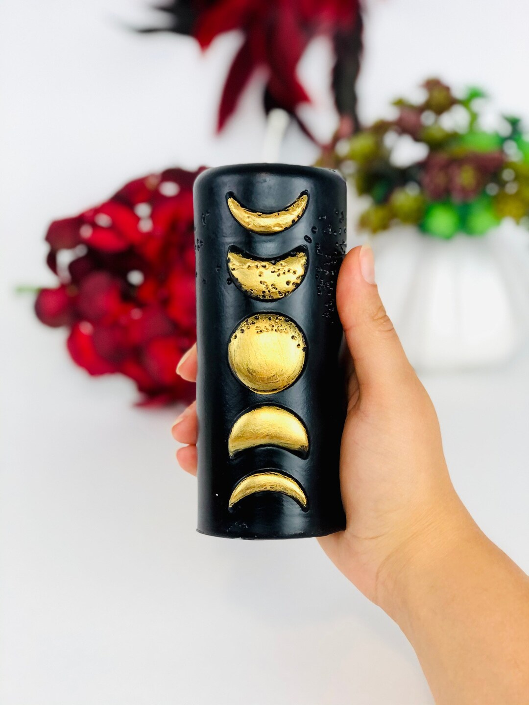 Moon Phases Mystical Candle Black Beeswax Candle Witch - Etsy