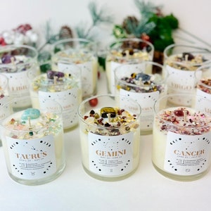 Zodiac Crystal Candles Intention Aesthetic Candle Birthday - Etsy Canada