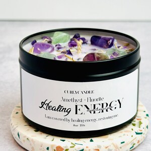 Healing Energy Cleansing Candle With Crystals and Herbs, Manifestation ...