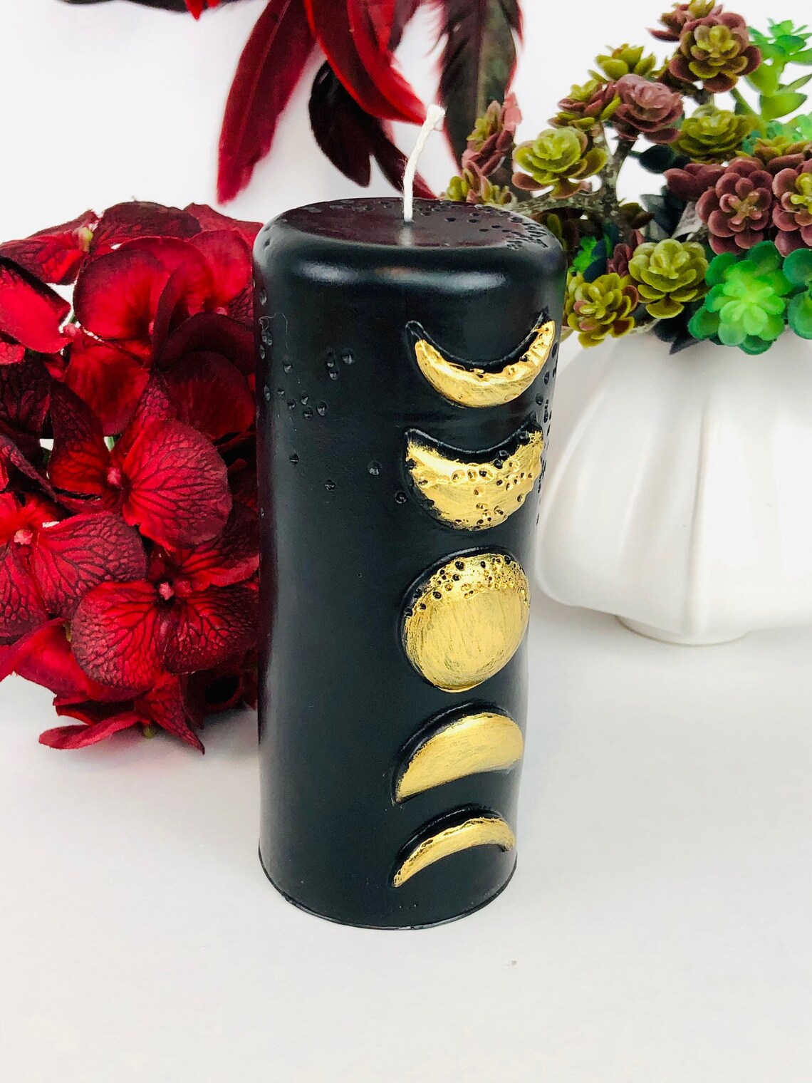 Moon Phases Mystical Candle Black Beeswax Candle Witch - Etsy