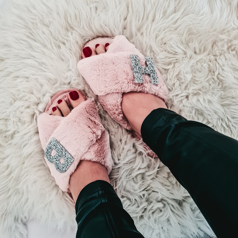 Personalised Fluffy Slippers Personalised Fluffy Sliders For Etsy
