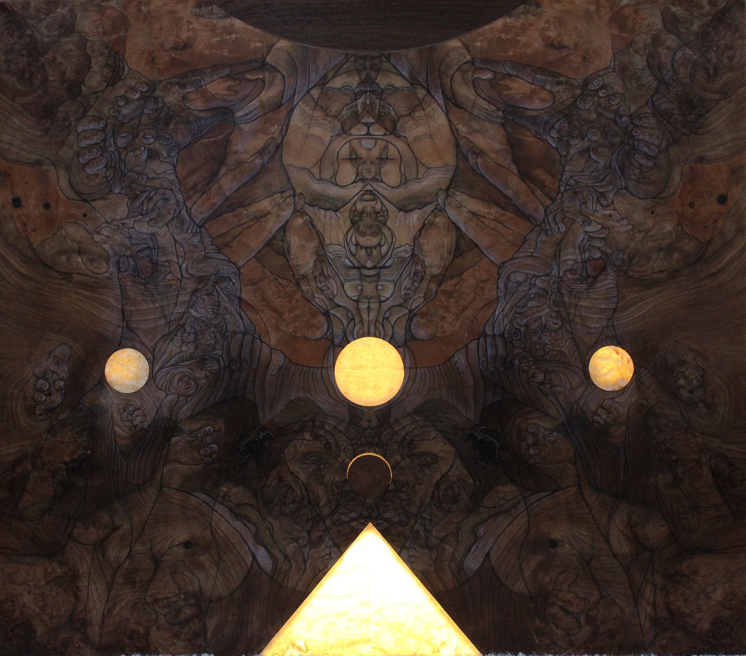Ancient Sunrise: Visionary Art, Wood Wall Hanging, Planets and Pyramids ...