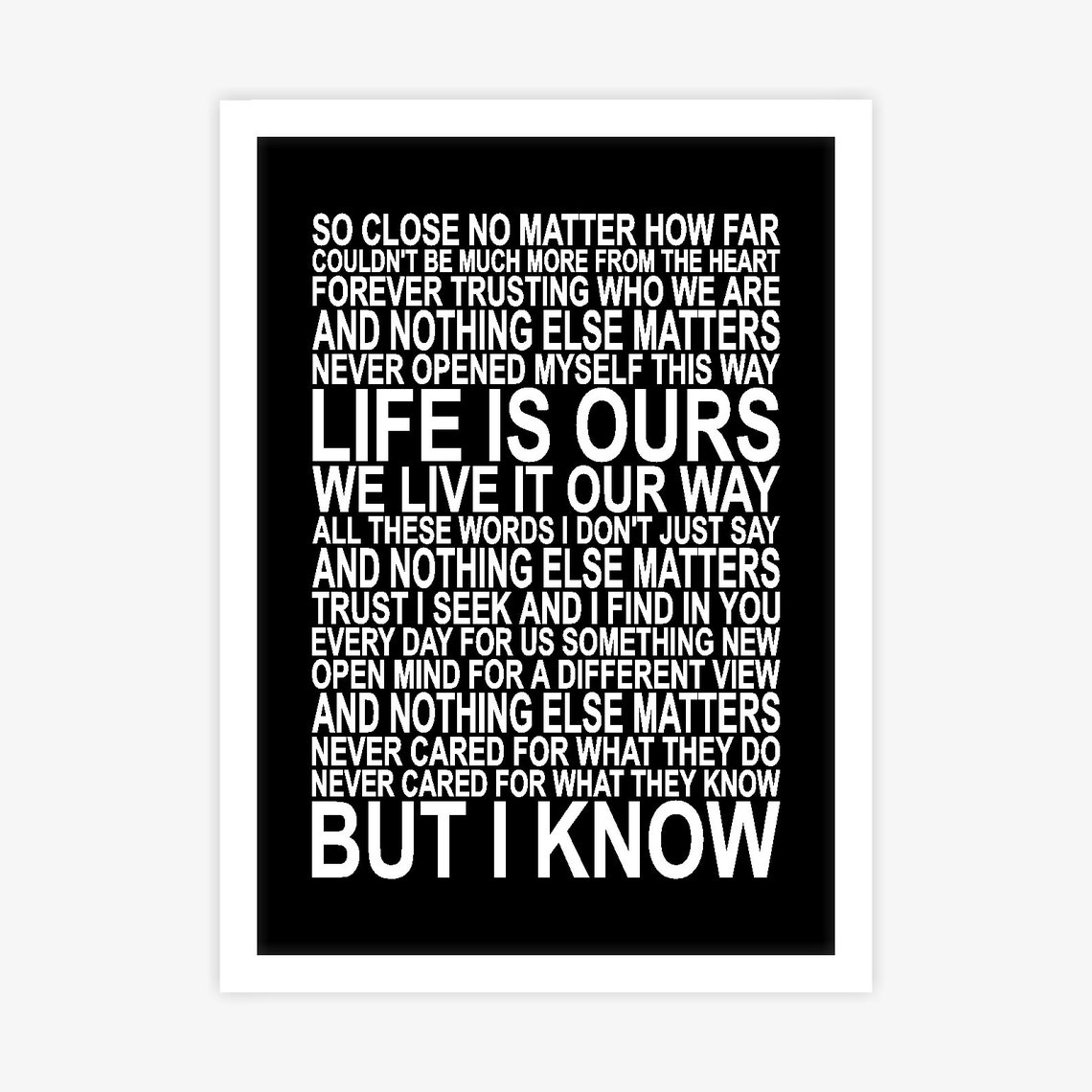 Metallica Nothing Else Matters Song Lyrics Poster Wall Art | Etsy