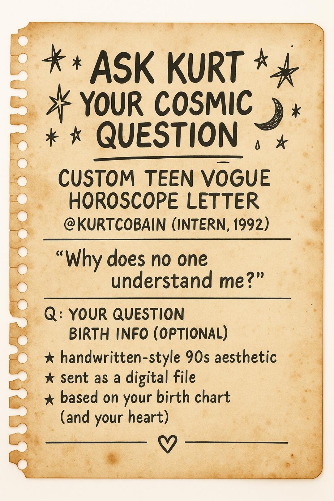 Ask Kurt: Handwritten Grunge Horoscope Letters From the Other Side. - Etsy