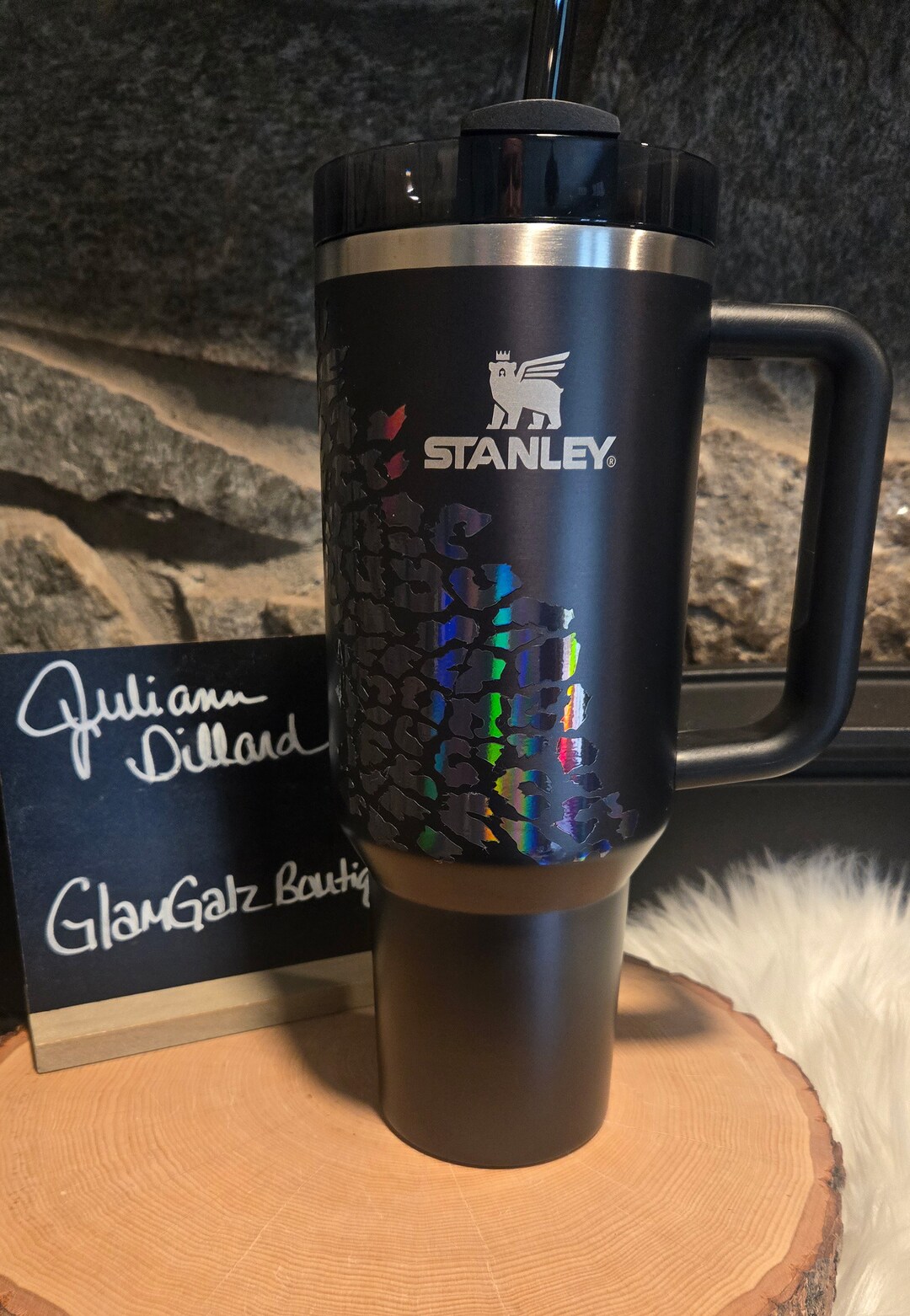 New Stanley Tumbler 40 Oz Black Glow Quencher With Black Holographic ...