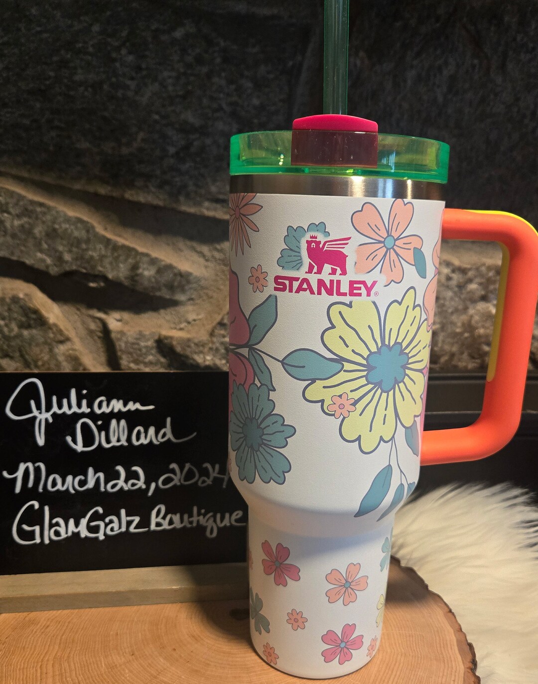 New Stanley Tumbler 40 OZ White Neon Quencher Sublimated With Floral ...