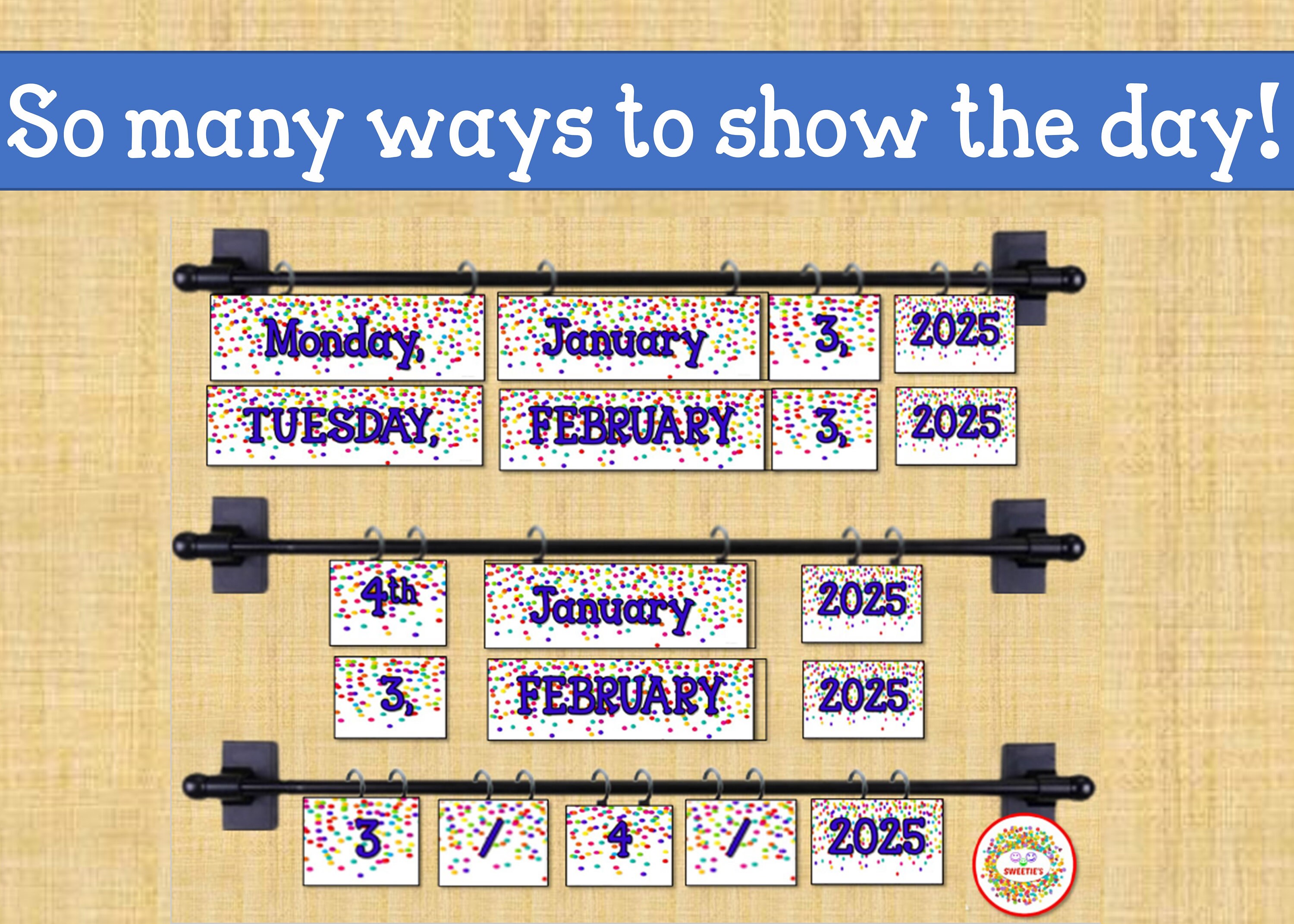 Classroom Calendar Flip Calendar Magnetic Curtain Rod Calendar Confetti ...