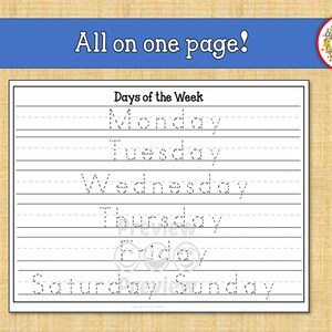 Tracing Worksheets, Days of the Week, Months of the Year, Printable ...