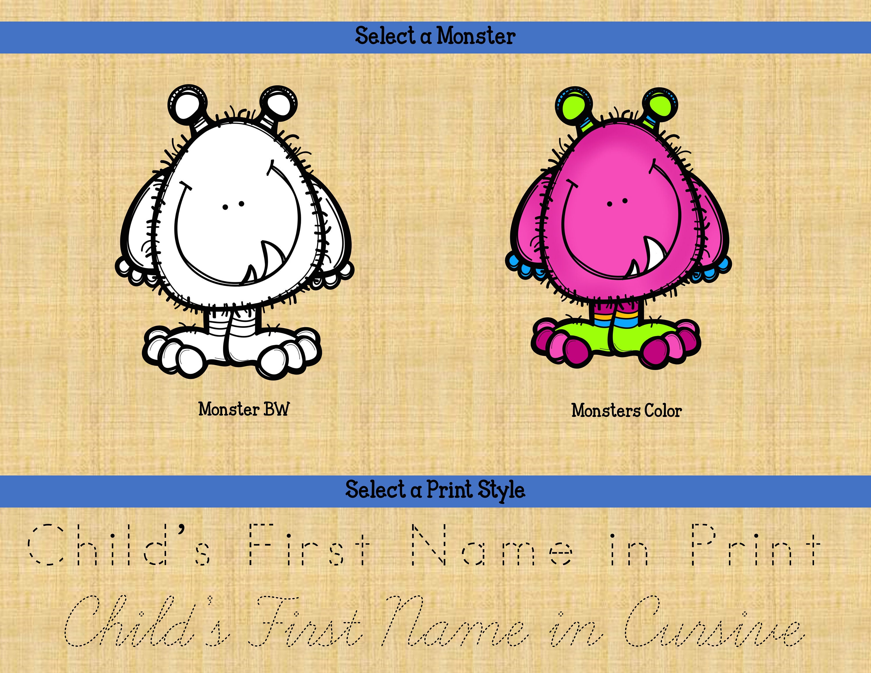 Custom Name Tracing Practice. Monster Custom Name Worksheet Handwriting ...