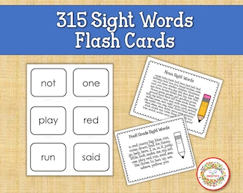 Sight Word Flash Cards Dolch Sight Words Flashcards | Etsy