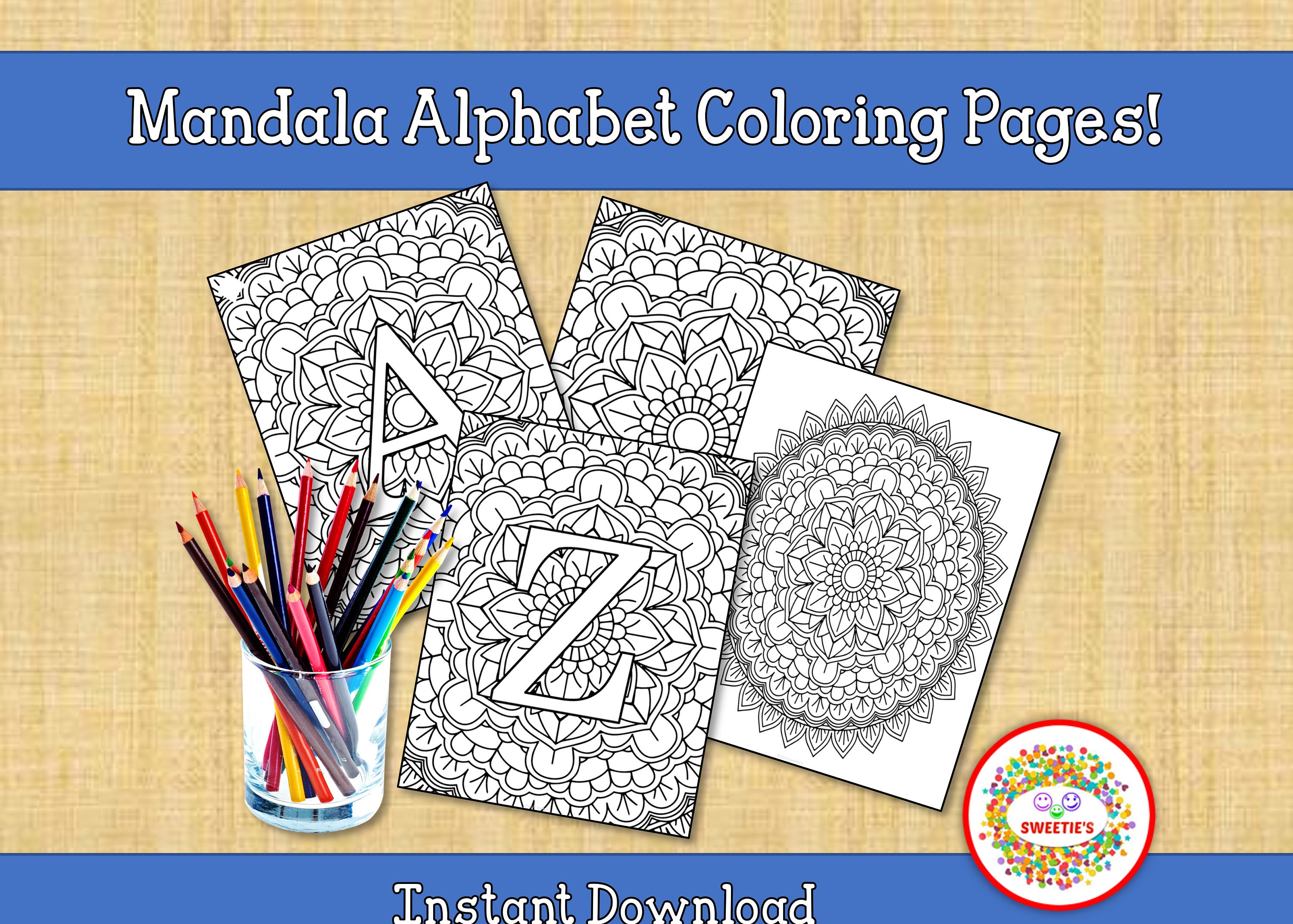 Mandala Alphabet Coloring Pages, Adult Coloring A-Z, Alphabet Wall Art ...