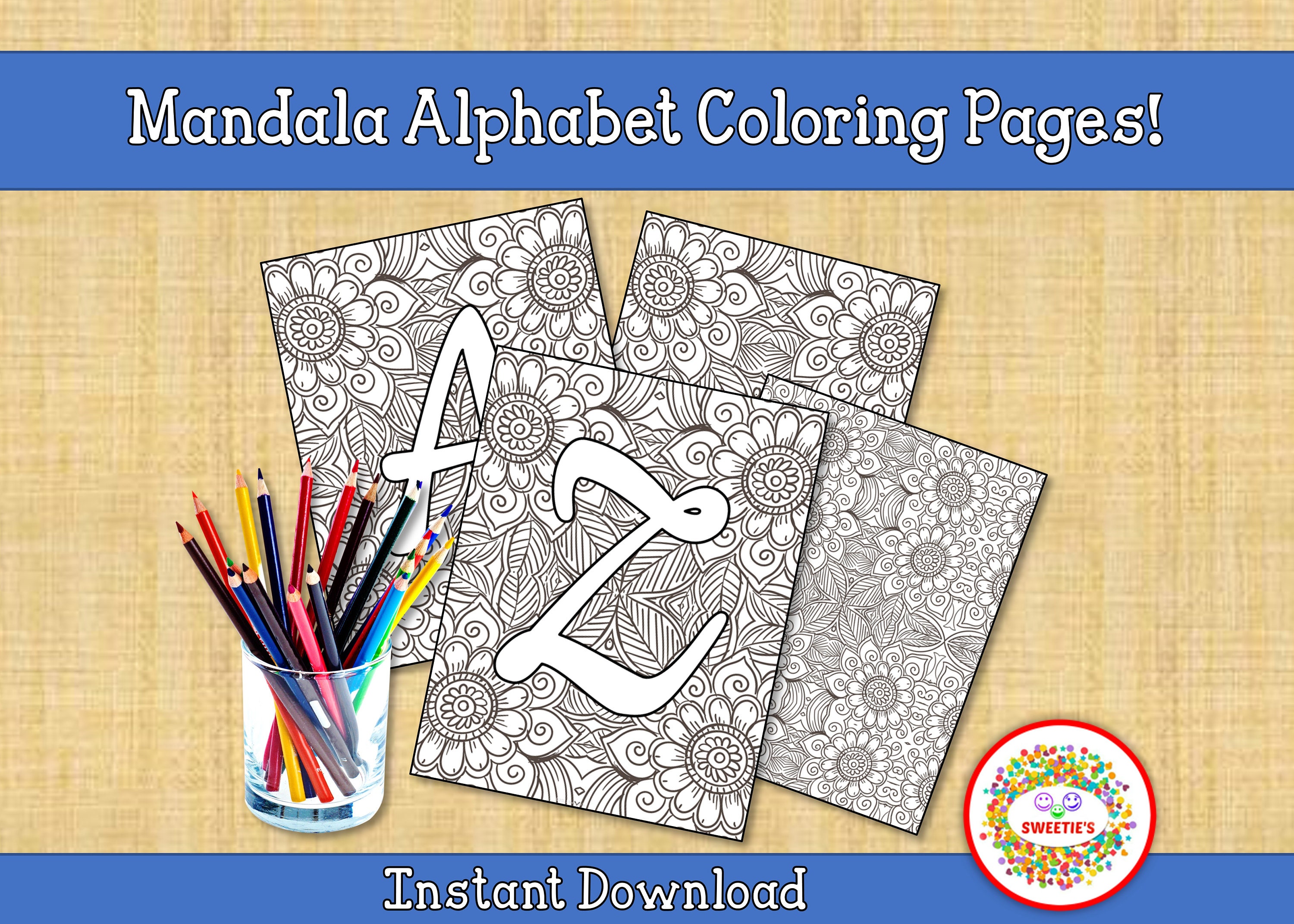 Mandala Alphabet Coloring Pages, Adult Coloring A-Z, Alphabet Wall Art ...
