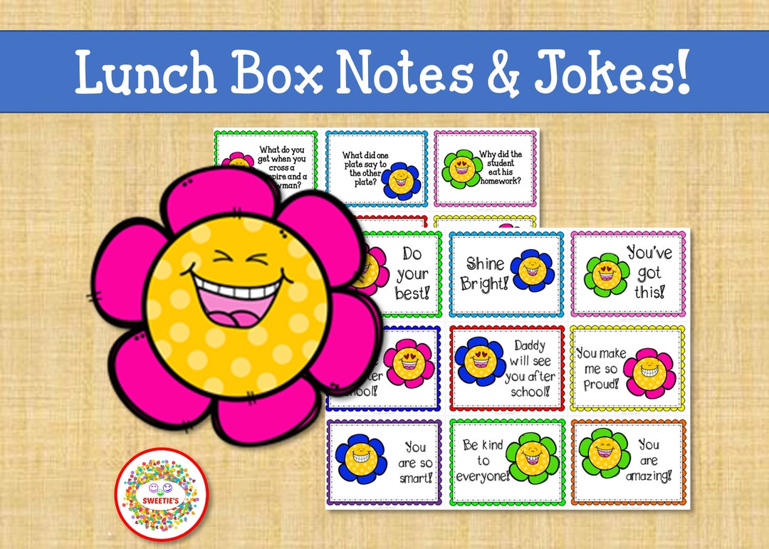 Printable Lunch Box Notes & Jokes: Kids' Encouragement Cards (digital ...
