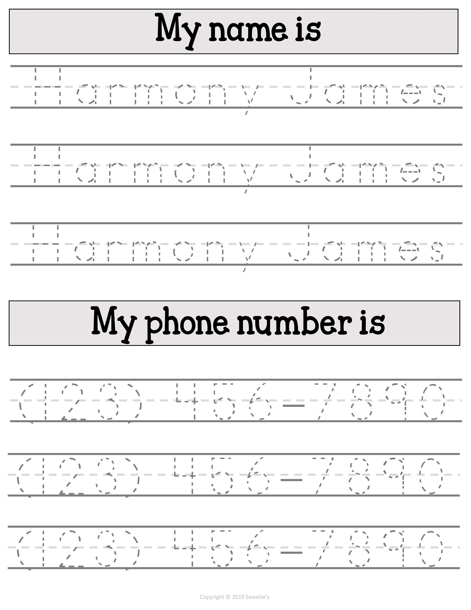 Name Tracing Worksheet. Custom Learn to Write Name Learn Phone Number ...