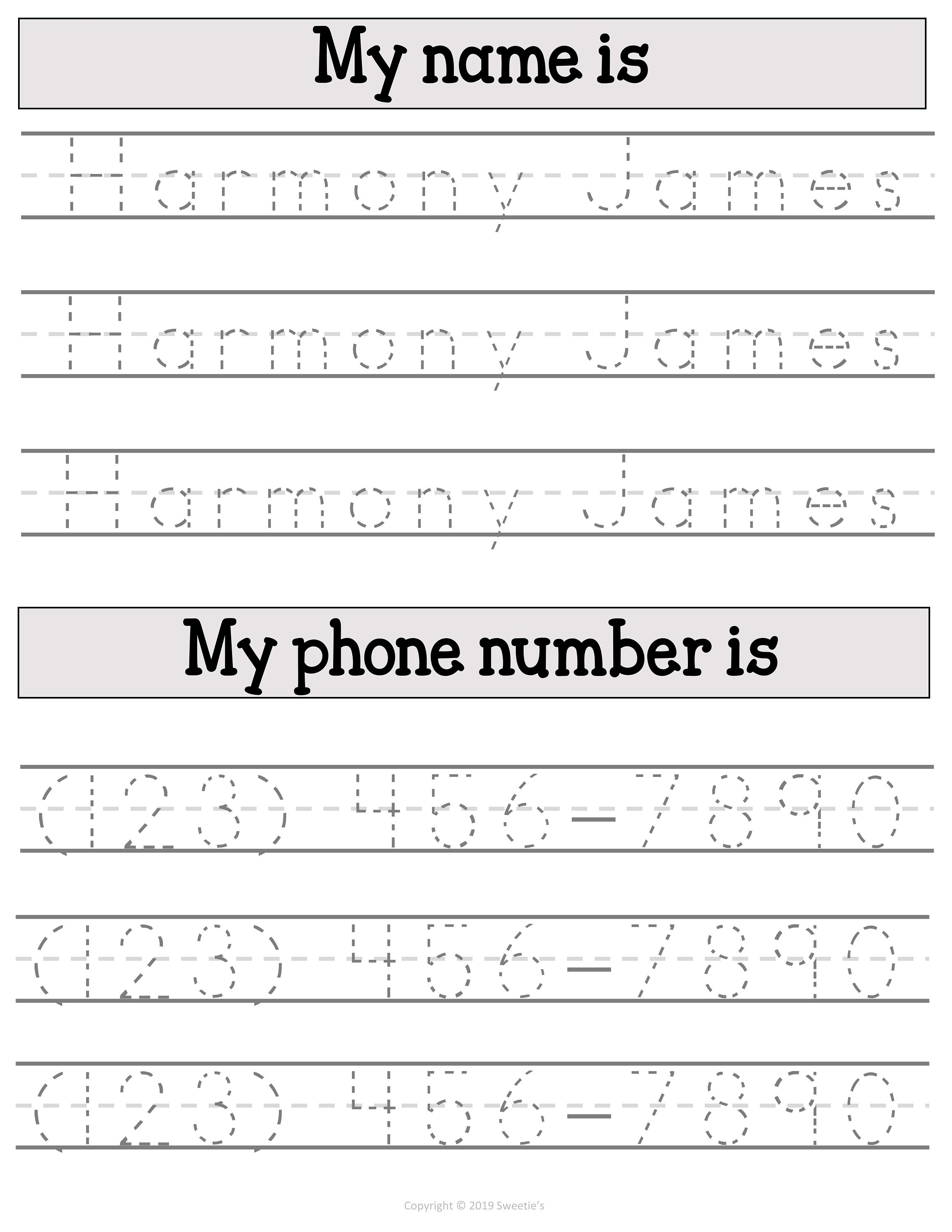 Name Tracing Worksheet. Custom Learn to Write Name Learn Phone Number ...
