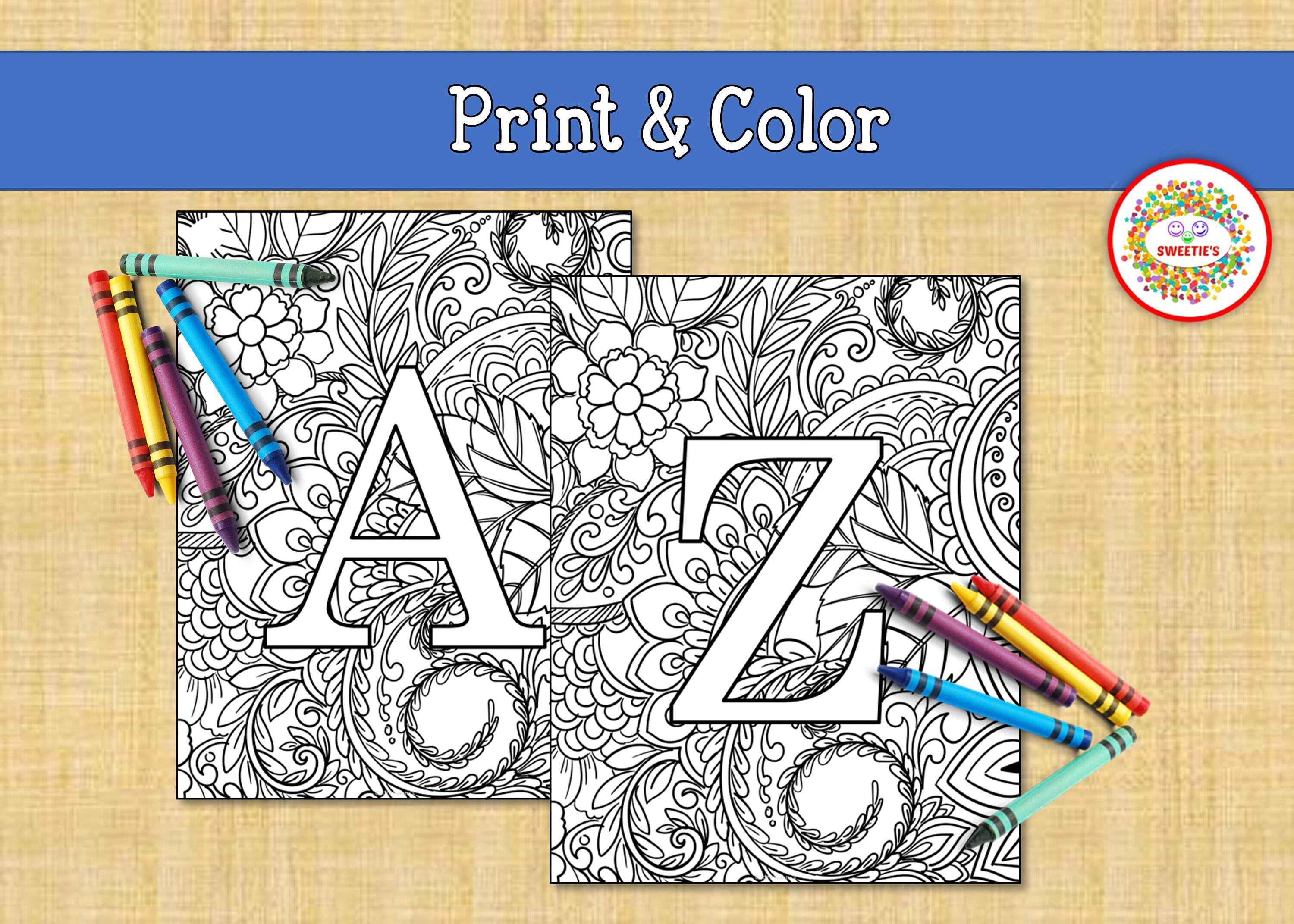 Mandala Alphabet Coloring Pages, Adult Coloring A-Z, Alphabet Wall Art ...