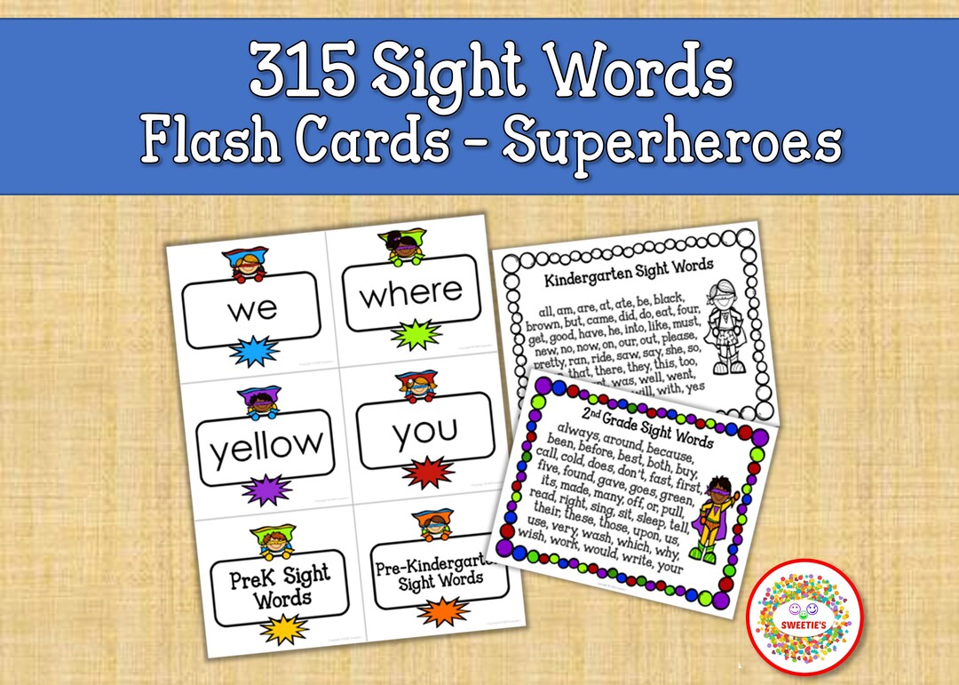 Superhero Sight Word Flash Cards: Prek-3rd Grade (PDF) - Etsy
