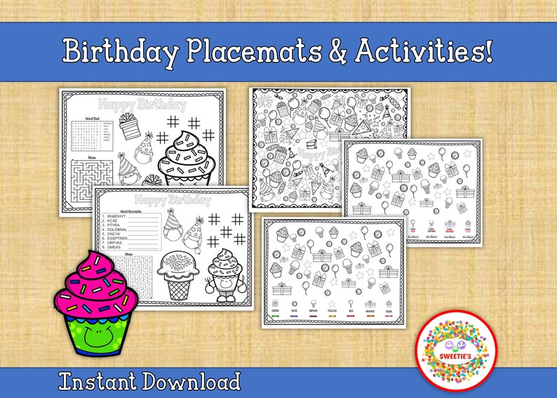 Birthday Placemat, Birthday Coloring Sheet, Birthday Party Printable ...