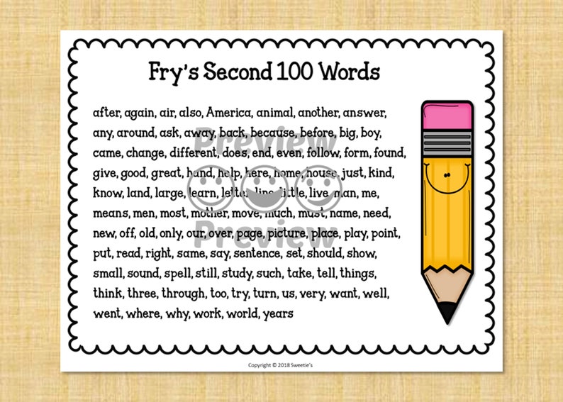 Sight Words Practice Worksheets Fry 2nd 100 Sight Words | Etsy