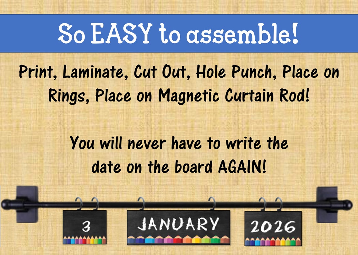 Classroom Calendar Flip Calendar Magnetic Curtain Rod - Etsy