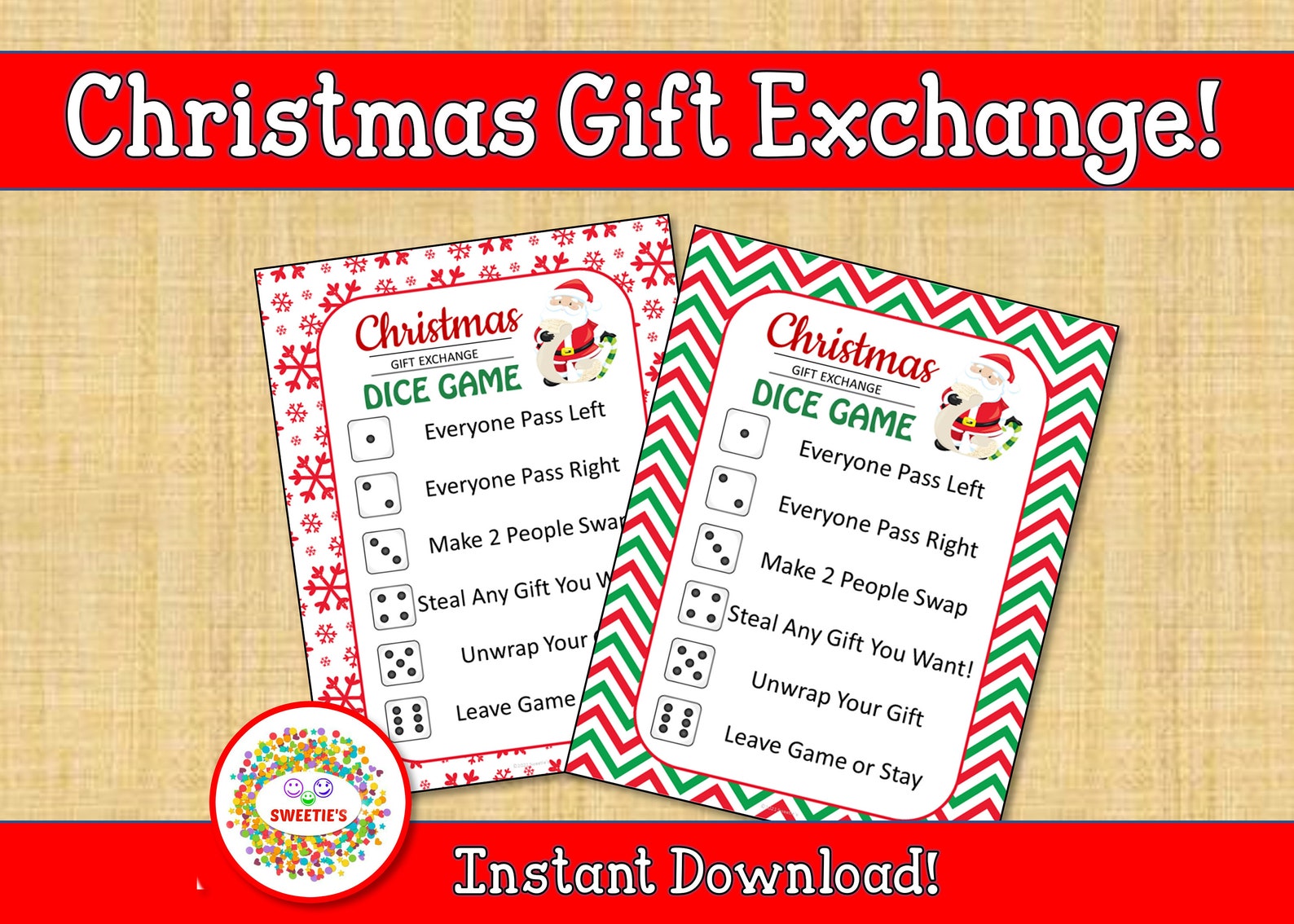 Christmas Gift Exchange Dice Game, Dirty Santa, White Elephant, Present ...